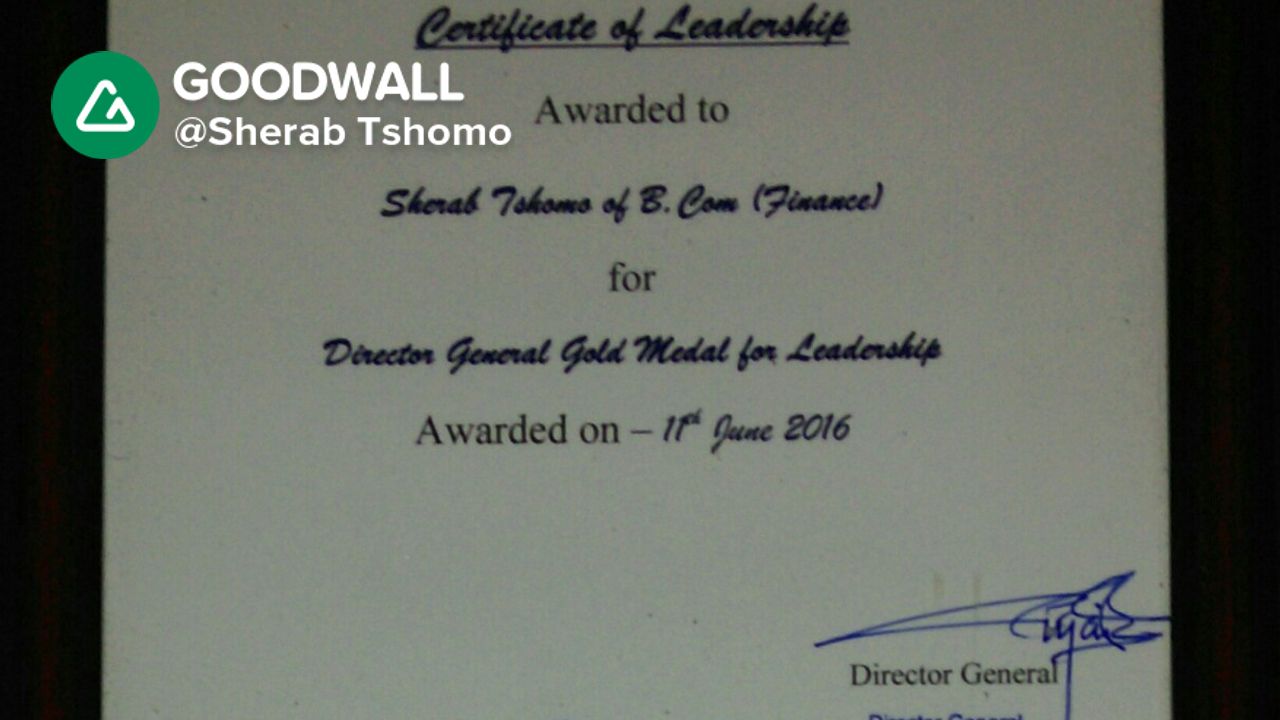 Sherab Tshomo's post on Goodwall - Received a CERTIFICATE of leadership ... Sherab Tshomo's post on Goodwall - Received a CERTIFICATE of leadership ...